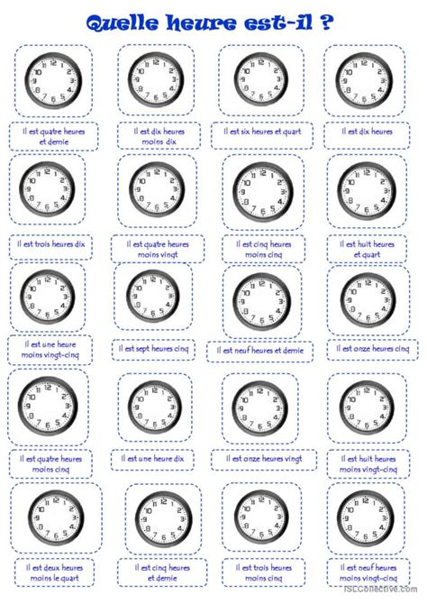 Quelle heure est il Français FLE fiches pedagogiques pdf doc