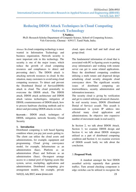 pdf reducing ddos attack techniques in cloud computing network technology