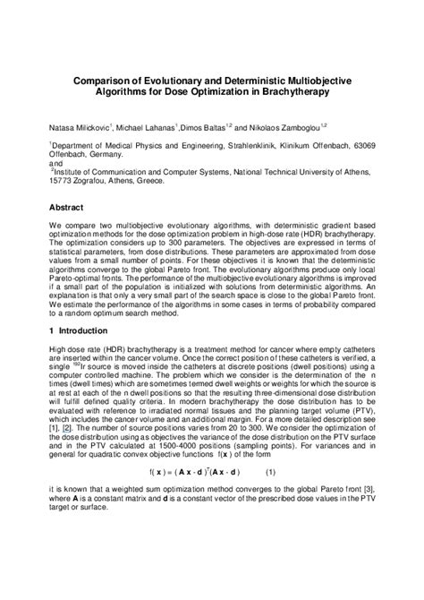 pdf comparison of evolutionary and deterministic multiobjective algorithms for dose