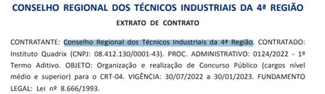 Concurso CRT 4 Extrato De Contrato Publicado Edital Iminente