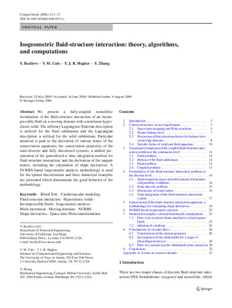 pdf isogeometric fluid structure interaction theory algorithms and computations yuri