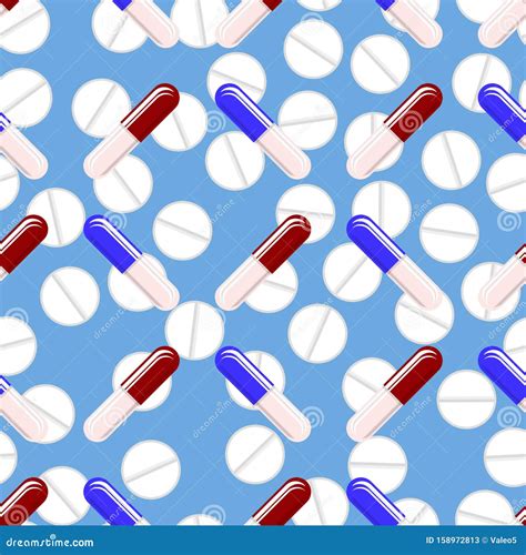 Colorful Pills Seamless Pattern Isolated On Blue Background Stock