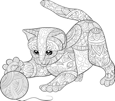 Uma Página De Um Livro De Colorir Para Adultos Um Gato Encantador