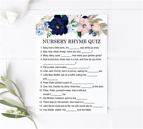 Nursery Rhyme Quiz Game Gender Reveal Game Baby Shower Game Printable