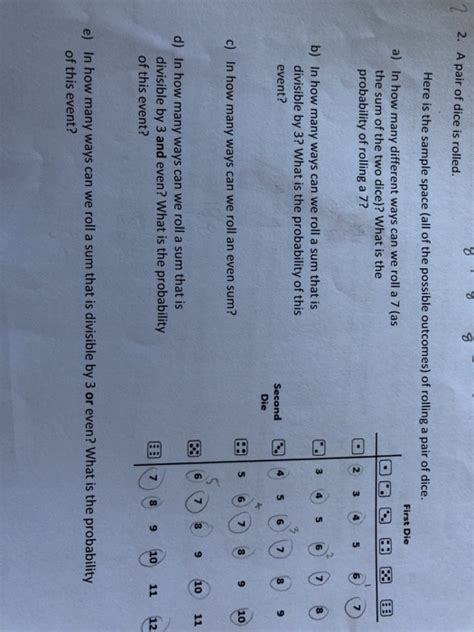 solved 2 a pair of dice is rolled here is the sample space