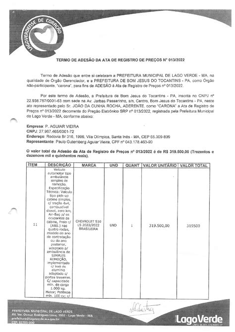 AUTORIZAÇÃO DO ORGÃO GERENCIADOR DA ATA Prefeitura Municipal de Bom