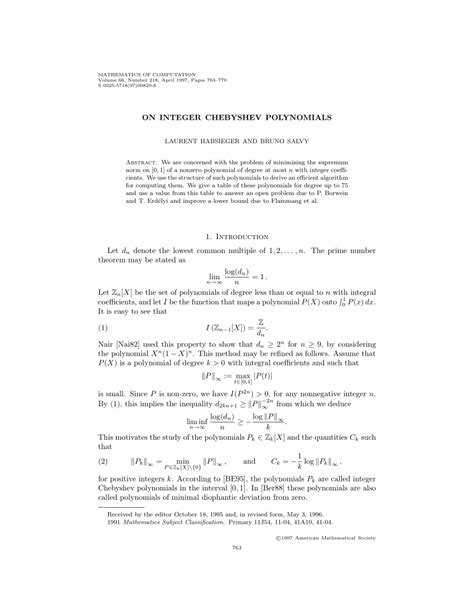 pdf on integer chebyshev polynomials
