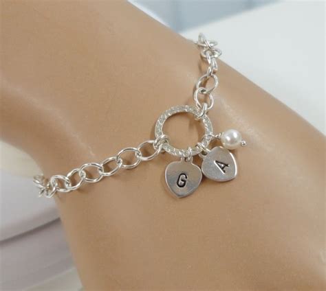 Initial Charm Bracelet Hand Stamped Sterling Silver Etsy