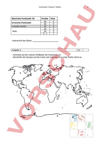 Arbeitsblatt Kontinente Und Ozeane Geographie Gemischte Themen