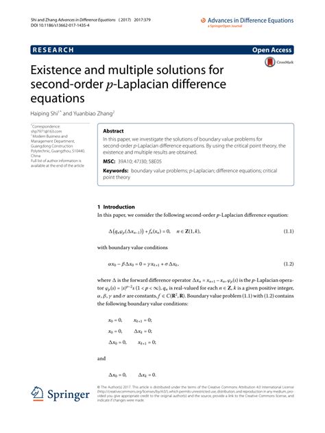 pdf existence and multiple solutions for second order p laplacian difference equations