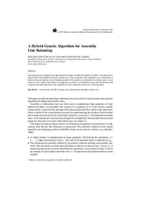 pdf a hybrid genetic algorithm for assembly line balancing fernando gonçalves