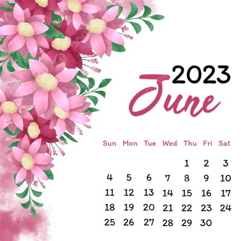 Calendario Junio 2023 Con Hojas Arte Acuarela Png Calendario 2023