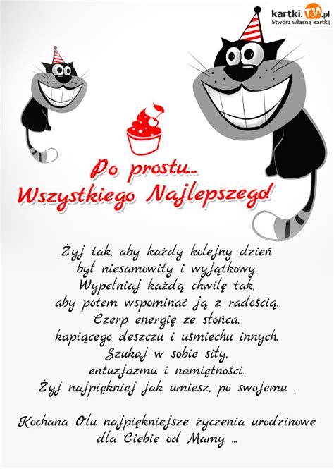 Kochana Olu najpiękniejsze życzenia urodzinowe dla Ciebie od Mamy