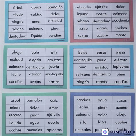 Bingo De Sustantivos Kumubox