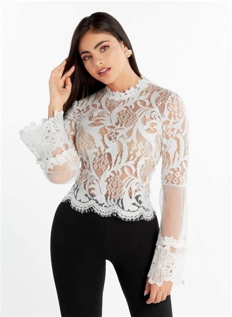 Dama Blusa Casual Blanco Encaje Transparente Pv Mt 026172 Envío gratis