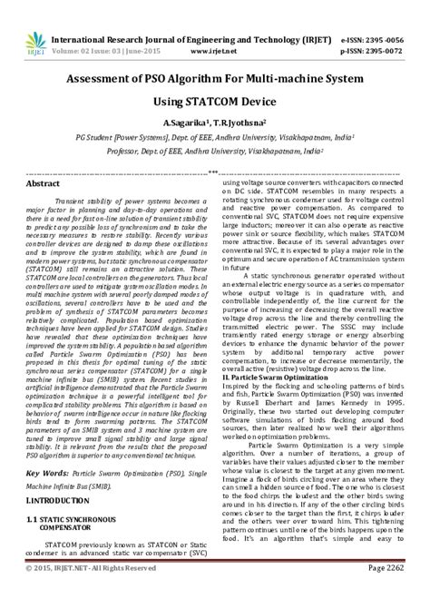 pdf irjet assessment of pso algorithm for multi machine system using statcom device irjet