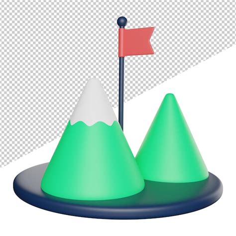Objetivo una imagen de tres montañas con una bandera roja en la parte