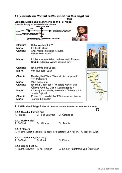 Leseverstehen A1 allgemeine Deutsch DAF Arbeitsblätter pdf doc