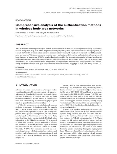 pdf comprehensive analysis of the authentication methods in wireless body area networks