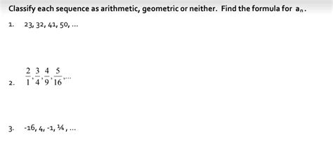 Solved Classify Each Sequence As Arithmetic Geometric Or Chegg