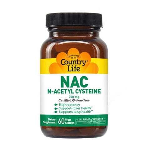 Nac N Acétyl Cystéine 750 MG 60 Capuchons Par Country Life eBay