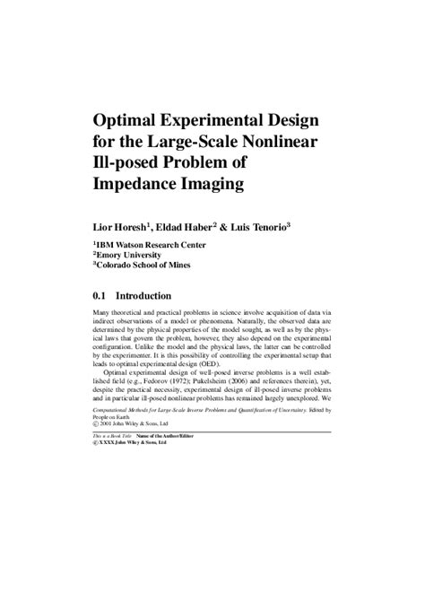 pdf optimal experimental design for the large scale nonlinear ill posed problem of impedance