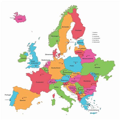 Europakarte Alle Länder In Europa Und Hauptstädte verwandt mit