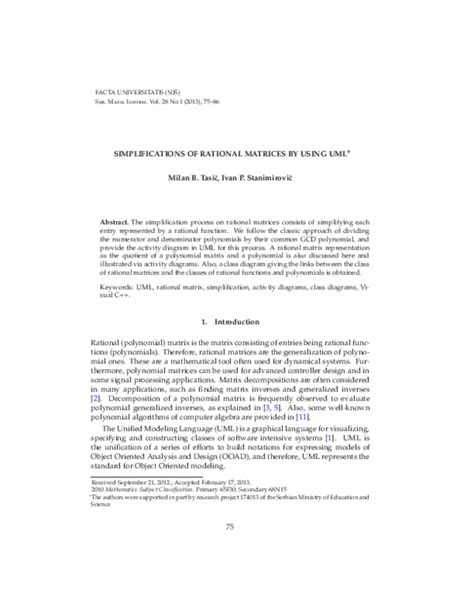 pdf simplifications of rational matrices by using uml ivan stanimirovic