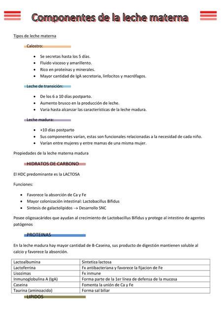 Leche Materna Composición Antho Alvarenga uDocz