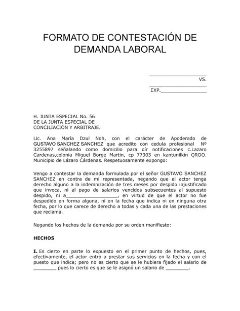 Modelo Contestacion De Demanda Laboral Por Despido Injustificado Vrogue