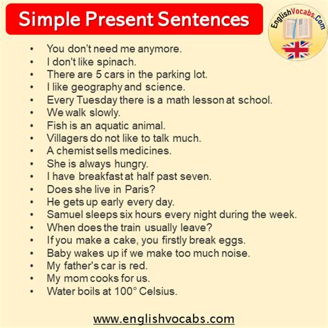 60 Sentences Of Simple Present Tense Lessons For English 575