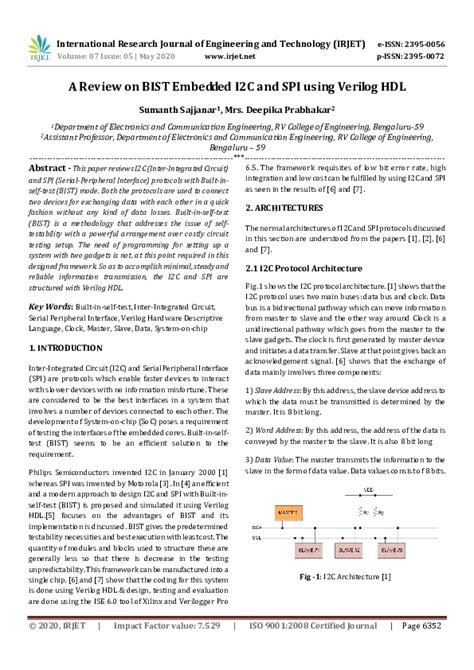 pdf irjet a review on bist embedded i2c and spi using verilog hdl irjet journal