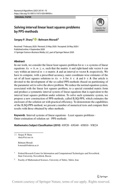 solving interval linear least squares problems by pps methods request pdf