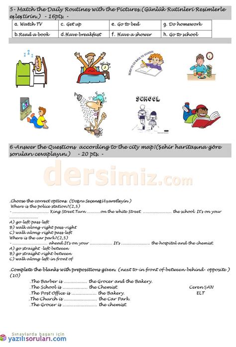 5 Sınıflar İngilizce dersi 1 dönem 1 yazılı sınav soruları