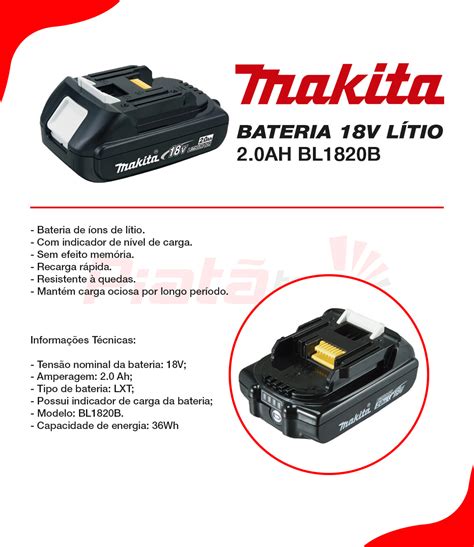 Bateria 18v 2 0Ah Lithio Visor Bl1820 Makita Rota 166