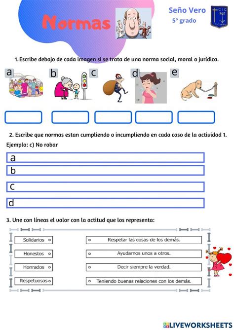 Normas De Convivencia Activity For 5 Grado Normas Y Leyes
