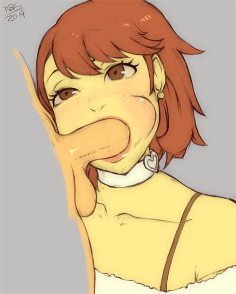 Rule 34 Blowjob Brown Eyes Brown Hair Cheek Bulge Choker Clothing Fellatio Female Makoto Yuki