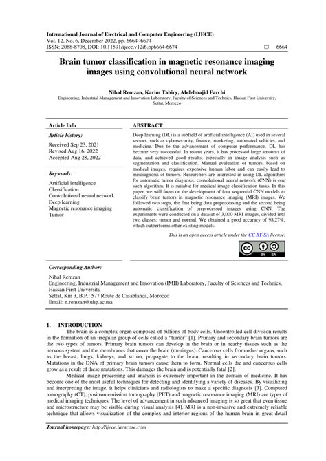 pdf brain tumor classification in magnetic resonance imaging images using convolutional neural