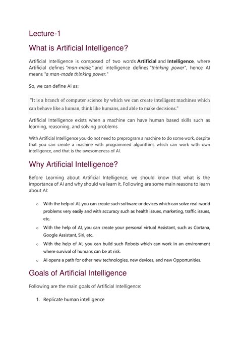 artificial intelligence notes updated lecture what is artificial intelligence