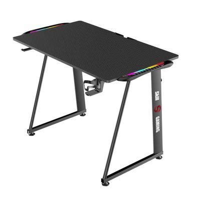 Mesa Gamer Led RGB Em Aço Carbono Suporte Para Headset e Copo