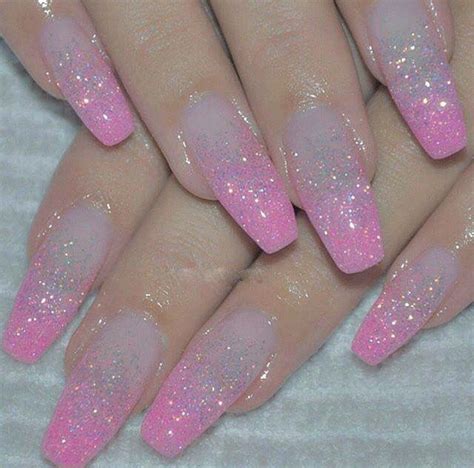 New Hot Pink And Glitter Ombre Nails Extra Long Coffin X Press On