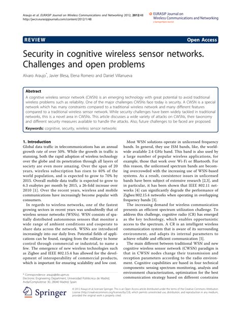 pdf security in cognitive wireless sensor networks challenges and open problems
