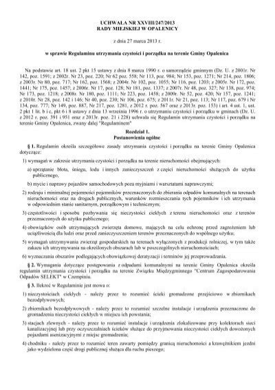 Regulamin Utrzymania Porz Dku I Czysto Ci W Gminie Pdf Opalenica