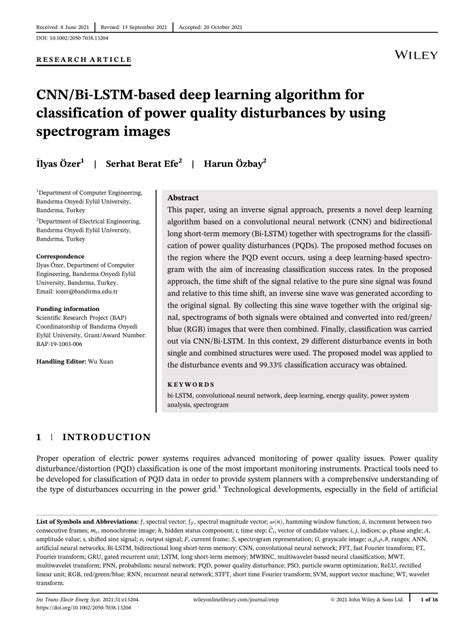 cnn bi lstm based deep learning algorithm for classification of power quality disturbances by