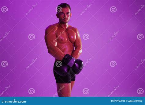Man Bodybuilder Boxer Muscle Workout With Naked Torso Advertising
