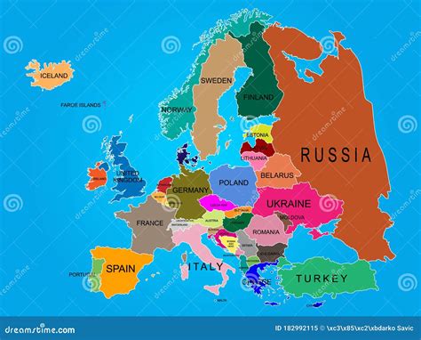 Europe Map With Country Names Vector Illustration Stock Vector