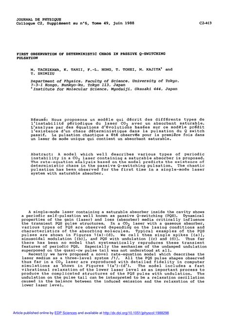 pdf first observation of deterministic chaos in passive q switching pulsation