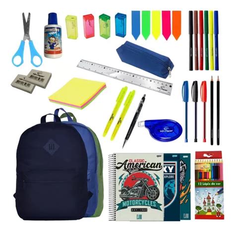 Kit Material Escolar 38 Itens Caderno Escolar Mochila Estojo