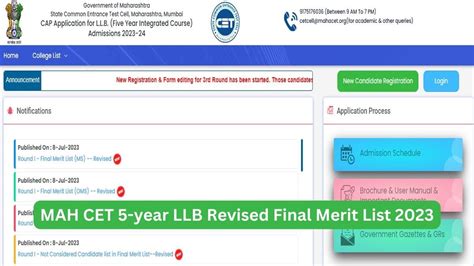 MAH CET 5 Year LLB Revised Final Merit List 2023 Out Get Round 1 PDF