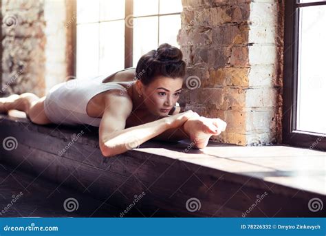 Serious Confident Woman Doing The Splits Stock Photo Image Of Inside